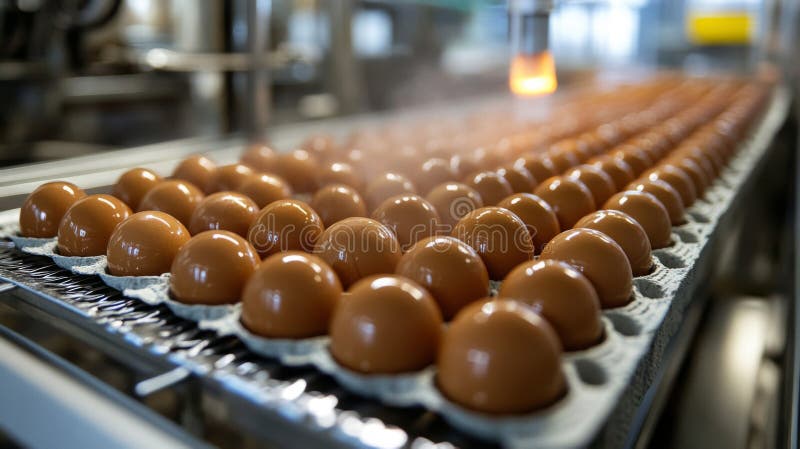 Eggs Moving Along a Conveyor Belt in a Factory Stock Illustration ...
