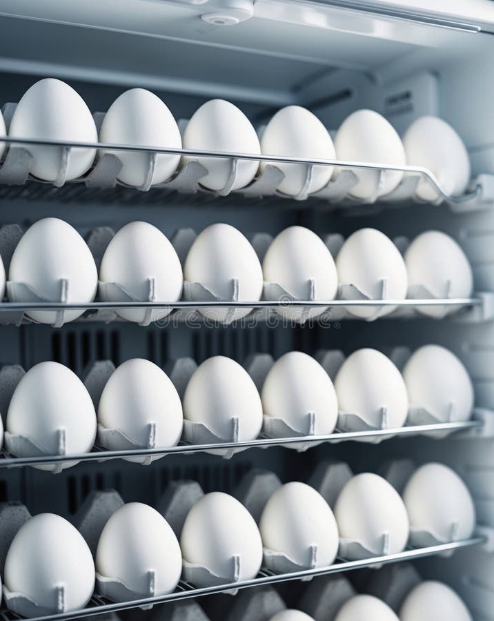 Eggs in the Refrigerator Arranged in Rows Low Temperature Storage of ...