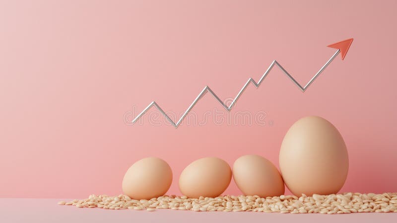 Eggs and Rising Graph on Pink Background. Price Increase Concept Stock ...