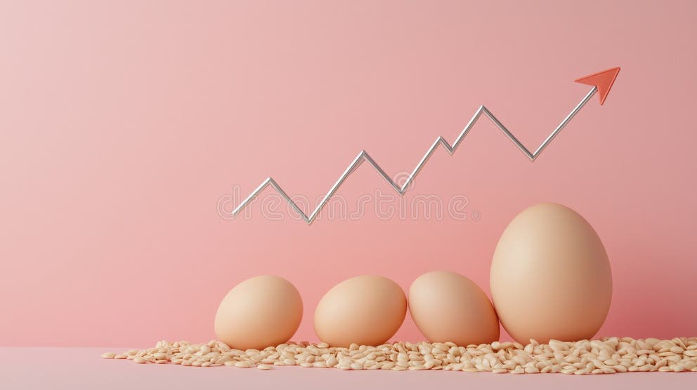 Eggs and Rising Graph on Pink Background. Price Increase Concept Stock ...