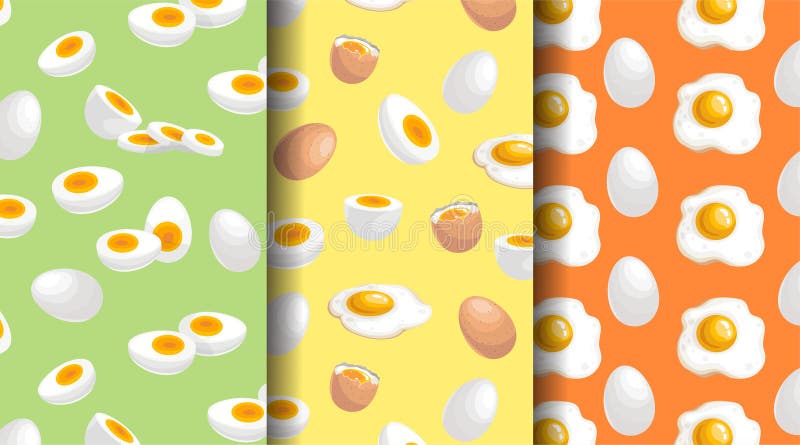 Eggs Seamless Patterns Set. Morning Breakfast Symbols Stock Vector ...