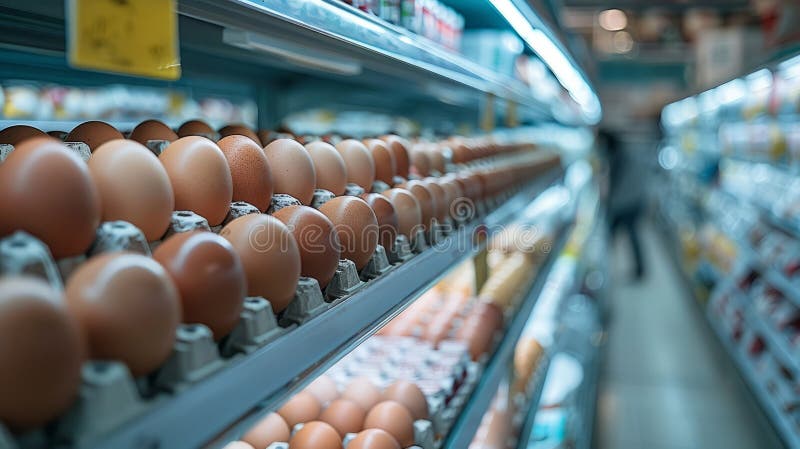 Eggs on Shelves in a Grocery Store Aisle. Stock Photo - Image of goods ...
