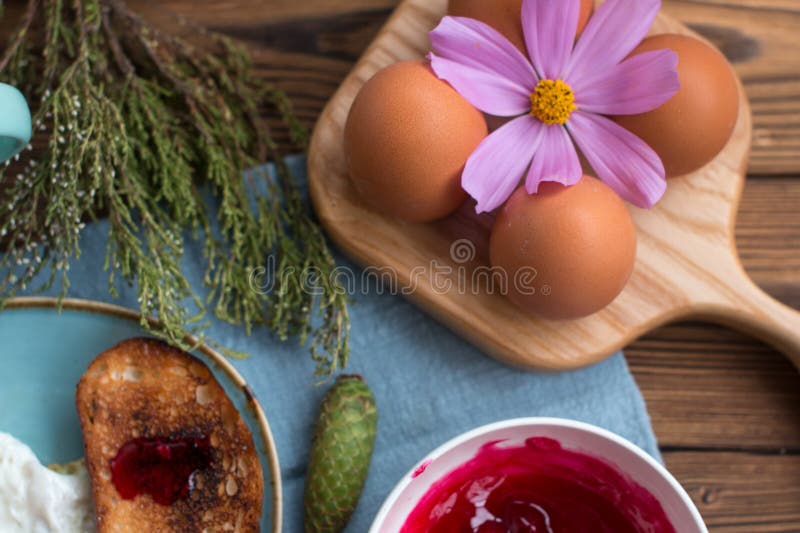 Eggs on a Stand with Cherry Jam. Stock Image - Image of berries, cooked ...