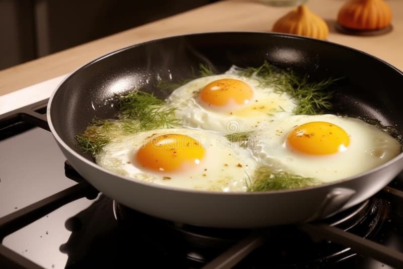 Eggs Sunny-side-up Cooking in a Hot Pan Stock Image - Image of ...