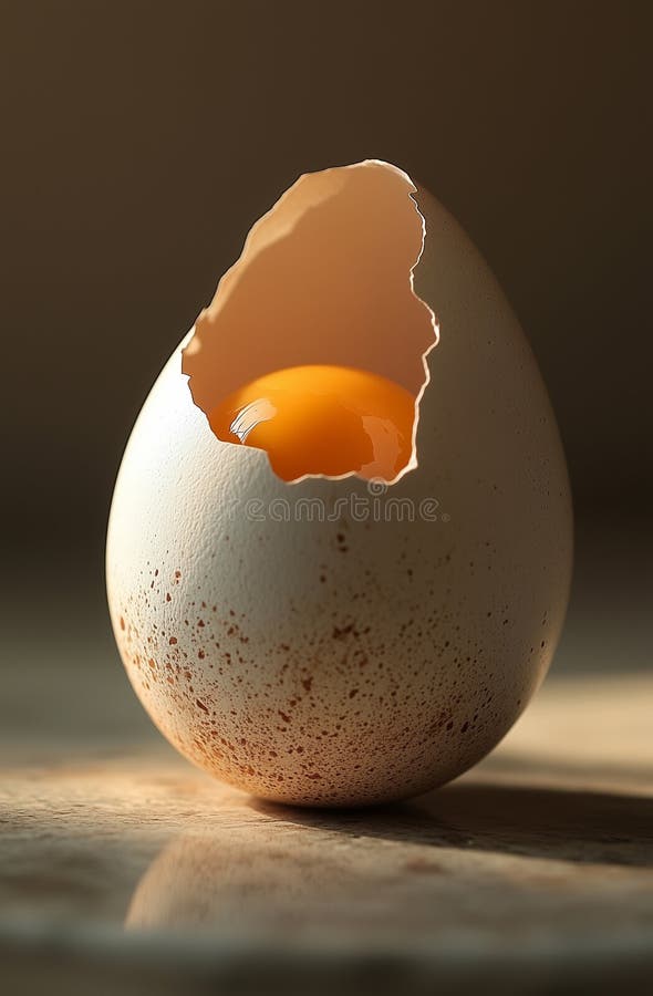 Eggshell Cracked Open with a Yolk Visible Inside on a Wooden Surface ...