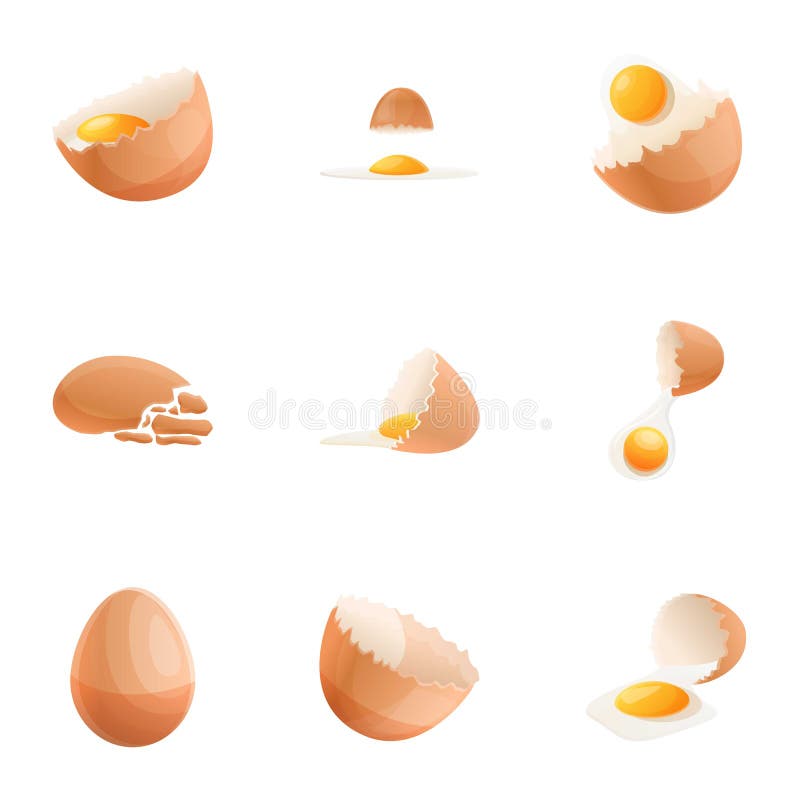 Eggshell Icon Set, Cartoon Style Stock Vector - Illustration of natural ...