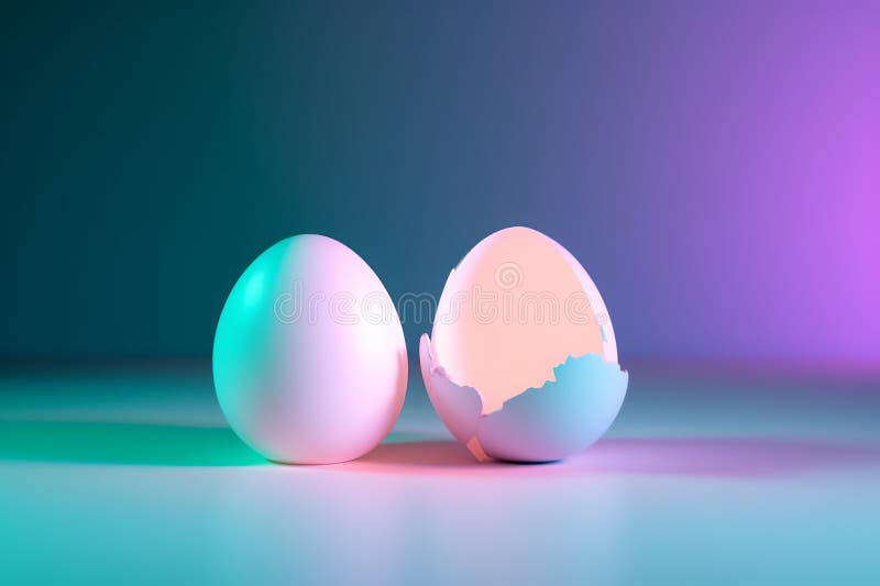 Eggshell with Neon Lights on Pastel Colors Background. Easter Concept ...