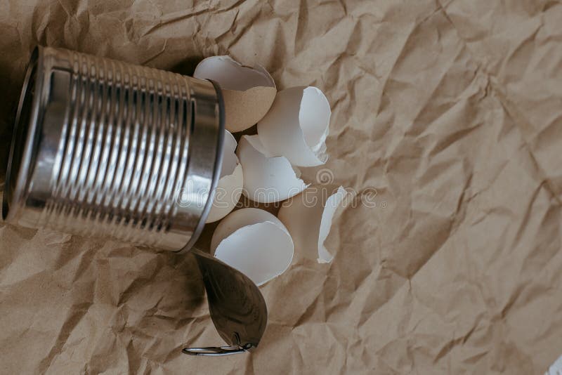 Eggshell in Tin Top View. Creative Still Life Photo of an Eggshell in a ...