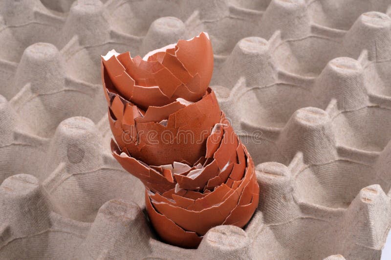 Eggshells Stacked in an Empty Egg Carton Close-up Stock Photo - Image ...