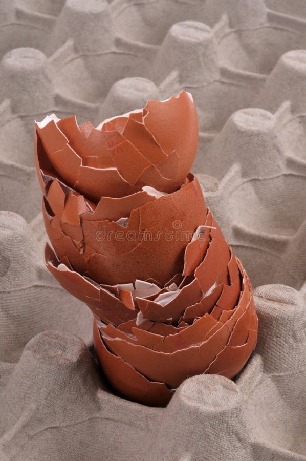 Eggshells Stacked in an Empty Egg Carton Close-up Stock Image - Image ...