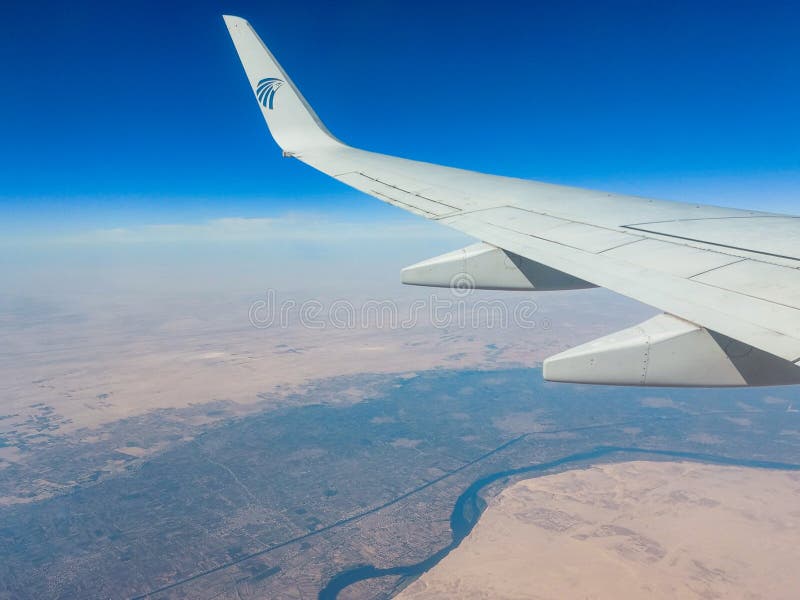 Egypt Air Airplane Flies Over Egypt Stock Photo - Image of carving ...