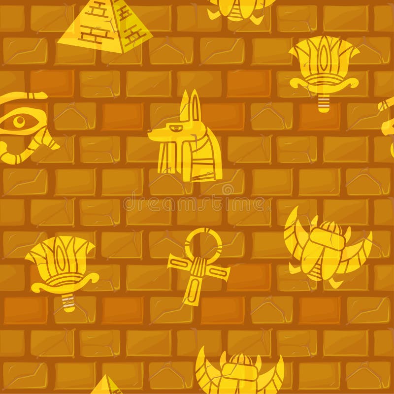 Egypt. Ancient Egyptian Culture Seamless Patterns on Stone Wall Stock ...
