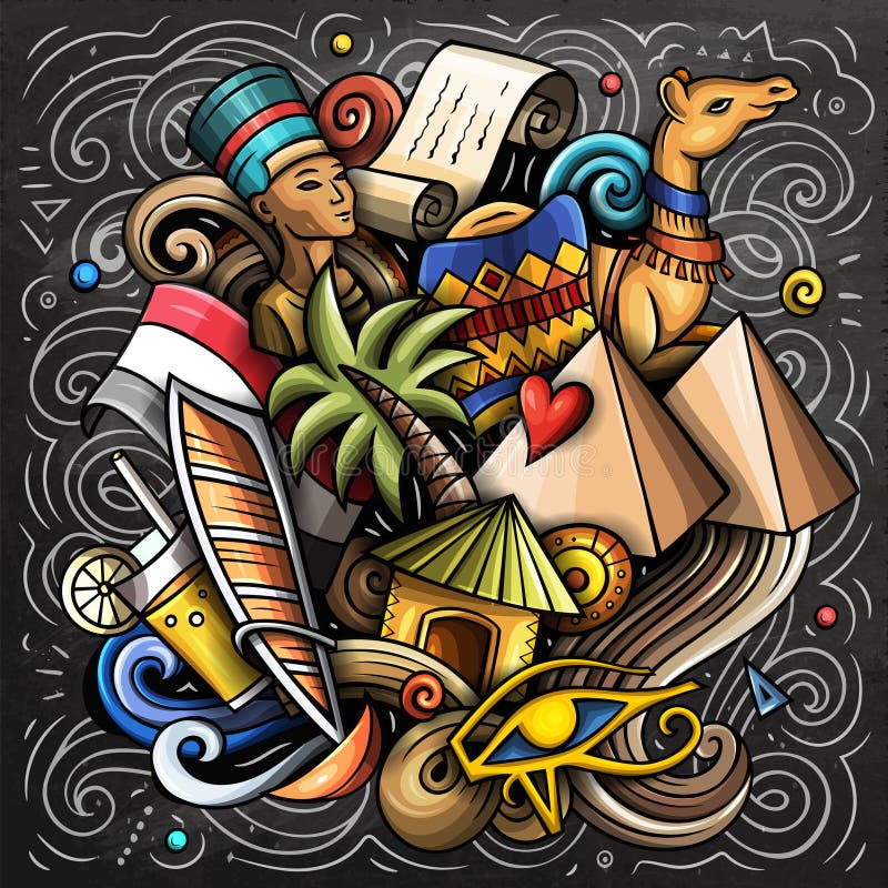 Egypt Cartoon Doodle Illustration. Funny Design Stock Vector ...
