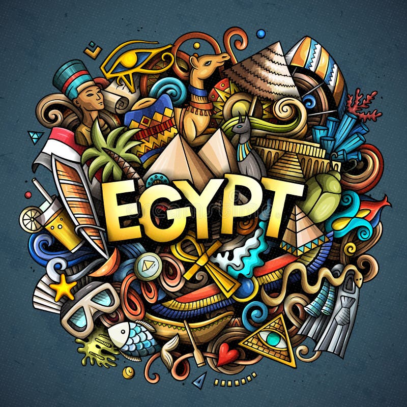 Egypt Cartoon Doodle Illustration. Funny Design Stock Illustration ...