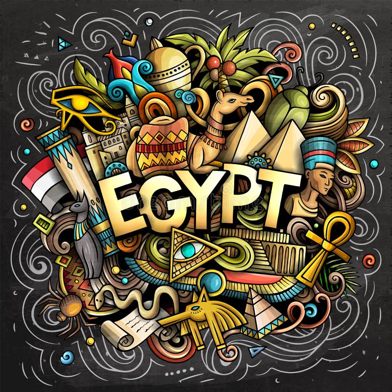 Egypt Cartoon Doodle Illustration. Funny Design Stock Vector ...