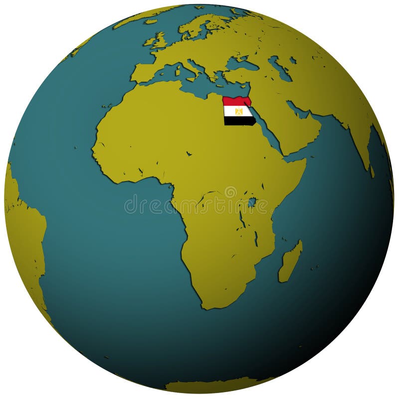 Egypt flag on globe map stock illustration. Illustration of ...