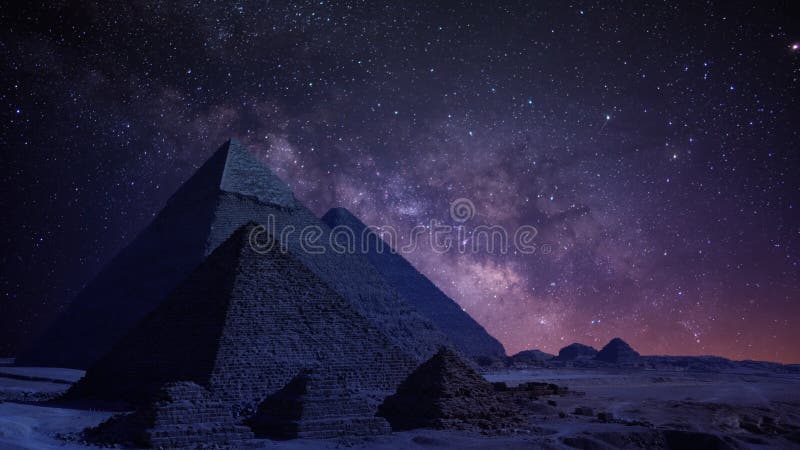 Egypt Giza Pyramids and Milky Way Galaxy in the Night Sky Stock Image ...
