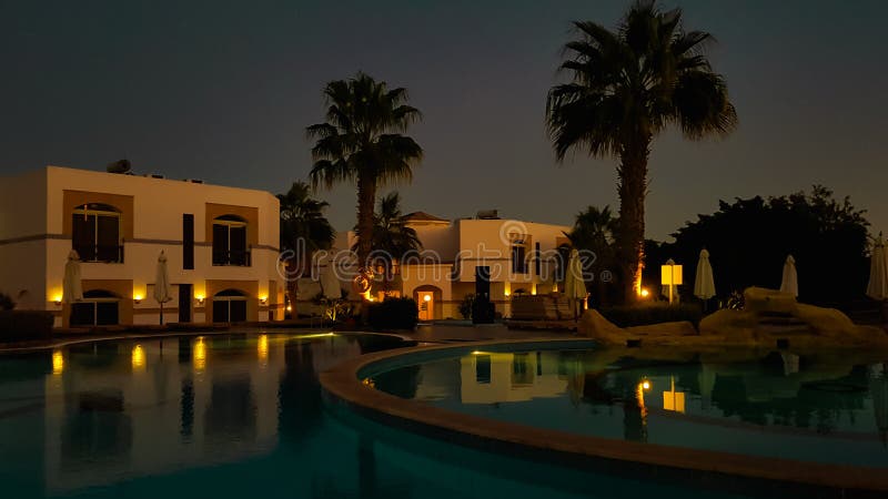 Egypt - Hotel Resort at Night Stock Photo - Image of city, court: 109285728