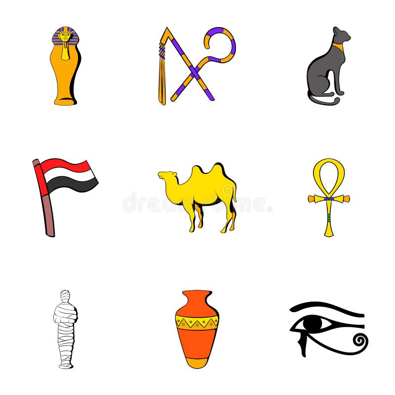 Egypt Icons Set, Cartoon Style Stock Vector - Illustration of mummy ...