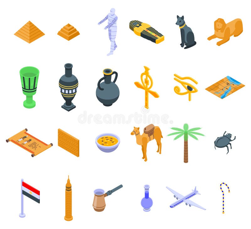 Egypt Icons Set, Isometric Style Stock Vector - Illustration of ...