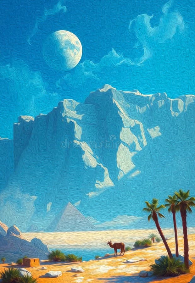 Egypt . Landscape in Oil Paint. Pattern for Printing on Wall ...