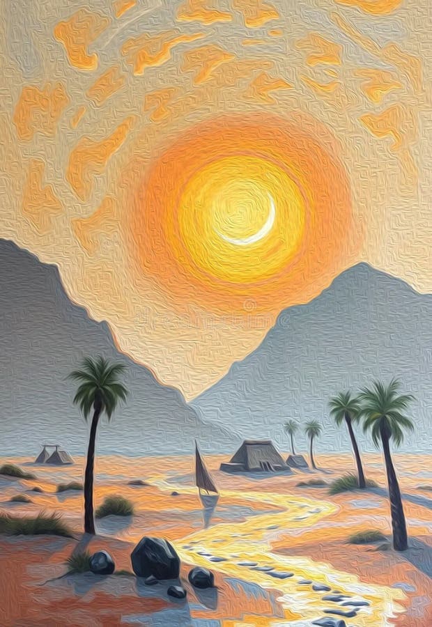 Egypt . Landscape in Oil Paint. Pattern for Printing on Wall ...