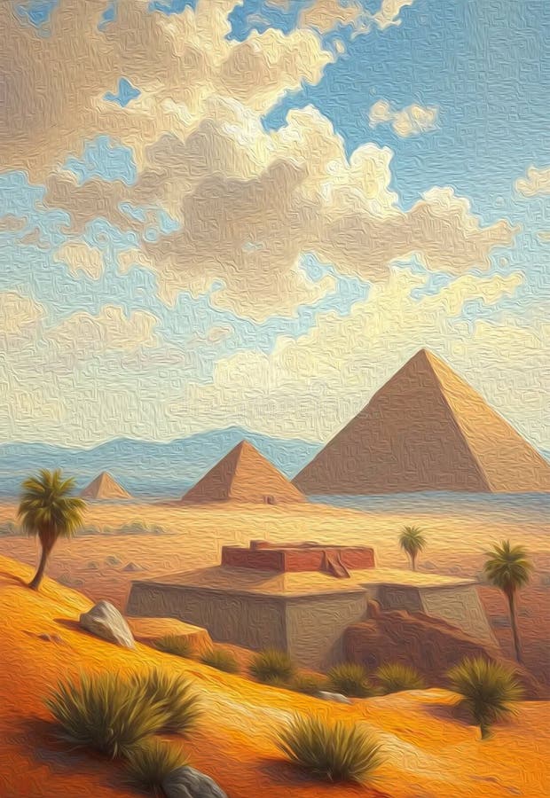Egypt . Landscape in Oil Paint. Pattern for Printing on Wall ...