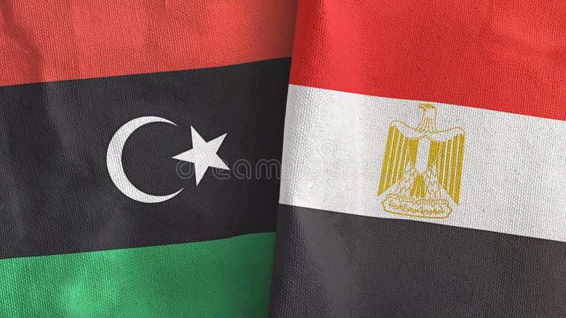 Egypt and Libya Two Flags Textile Cloth 3D Rendering Stock Illustration ...