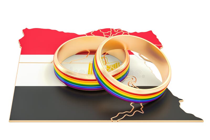 Egypt Map with LGBT Rainbow Rings, 3D Rendering Stock Illustration ...