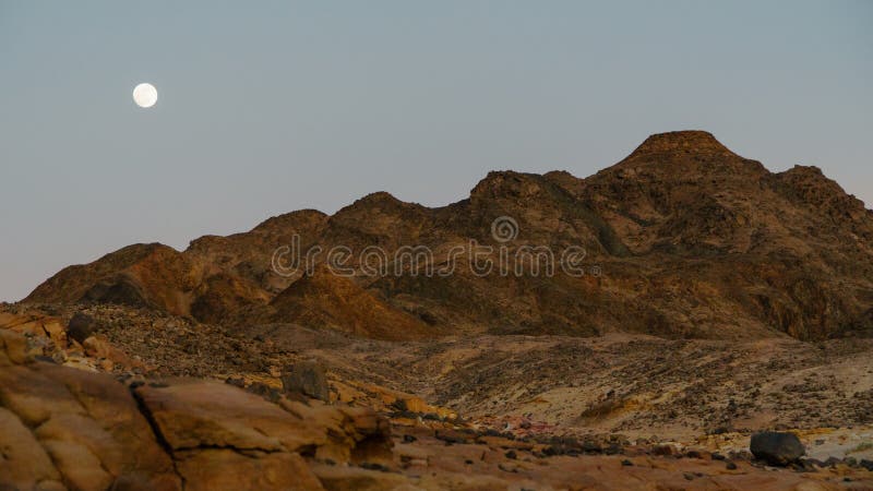 Egypt Moon Over Colored Canyon Stock Image - Image of evening, color ...