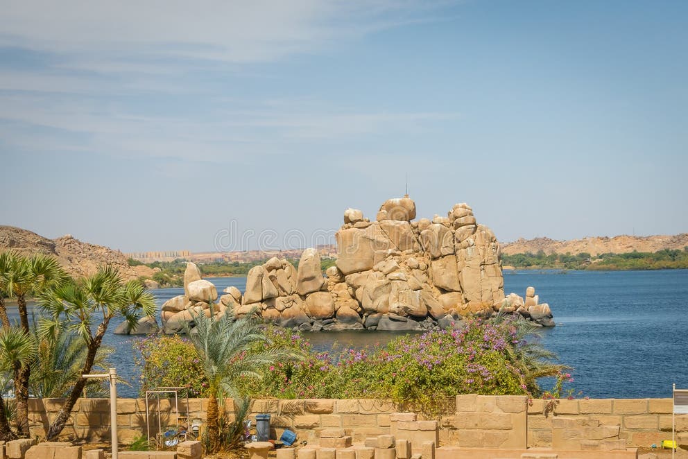 The Nile from the Temple of Philae. Stock Image - Image of pond, zone ...