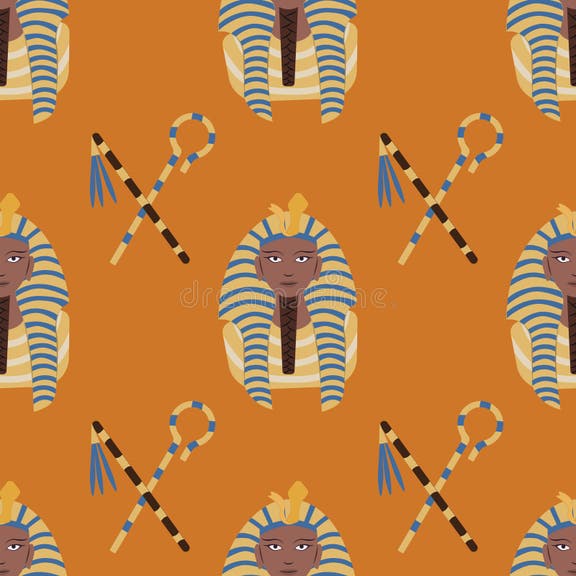 Egyptian Pharaoh on Orange Pattern Stock Vector - Illustration of ...