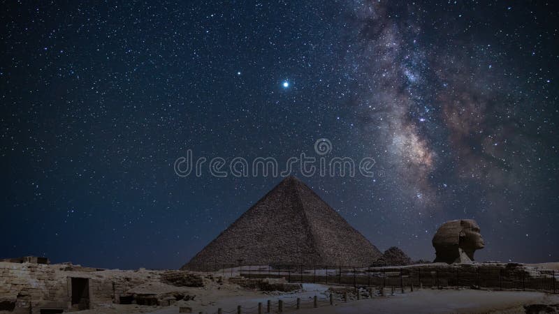 Egypt Pyramid of Khufu Sphinx Night Starry Sky Stock Illustration ...