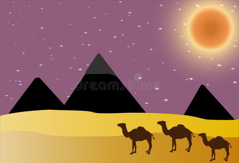 Egypt Pyramids in Moonlight Wallpaper Stock Vector - Illustration of ...