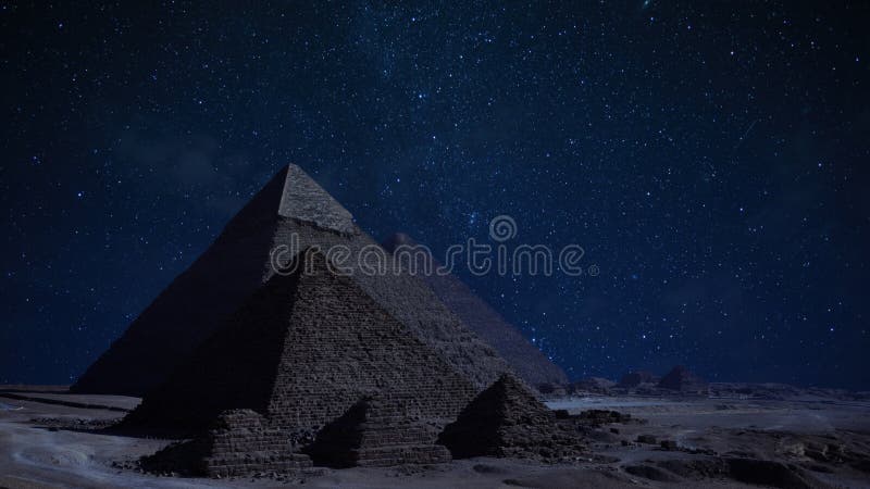 Egypt Pyramids of Giza and Starry Sky Shooting Star in the Night Sky ...