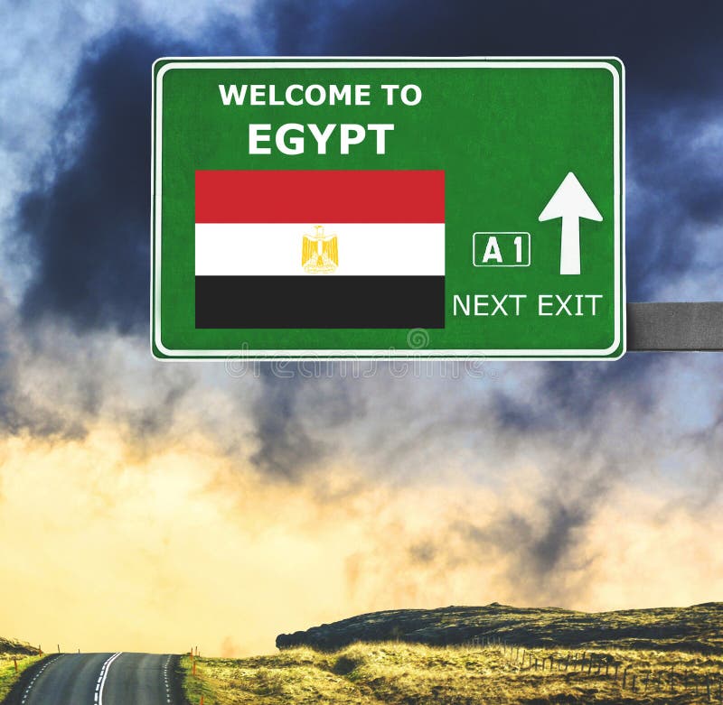 EGYPT Road Sign Against Clear Blue Sky Stock Image - Image of clouds ...