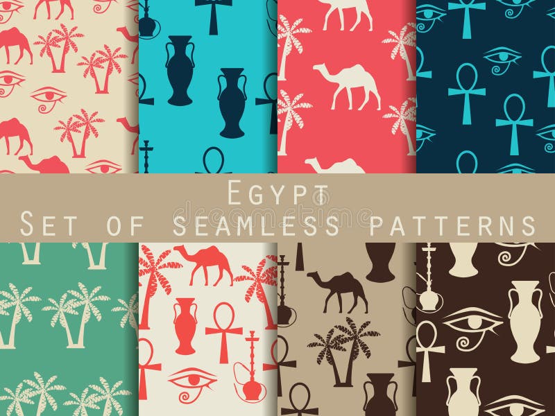 Egypt. Set of Seamless Patterns. Symbols of Egypt. Stock Vector ...