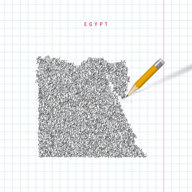 Egypt Sketch Scribble Vector Map Drawn on Checkered School Notebook ... Egypt Sketch Scribble Vector Map Drawn on Checkered School Notebook ...