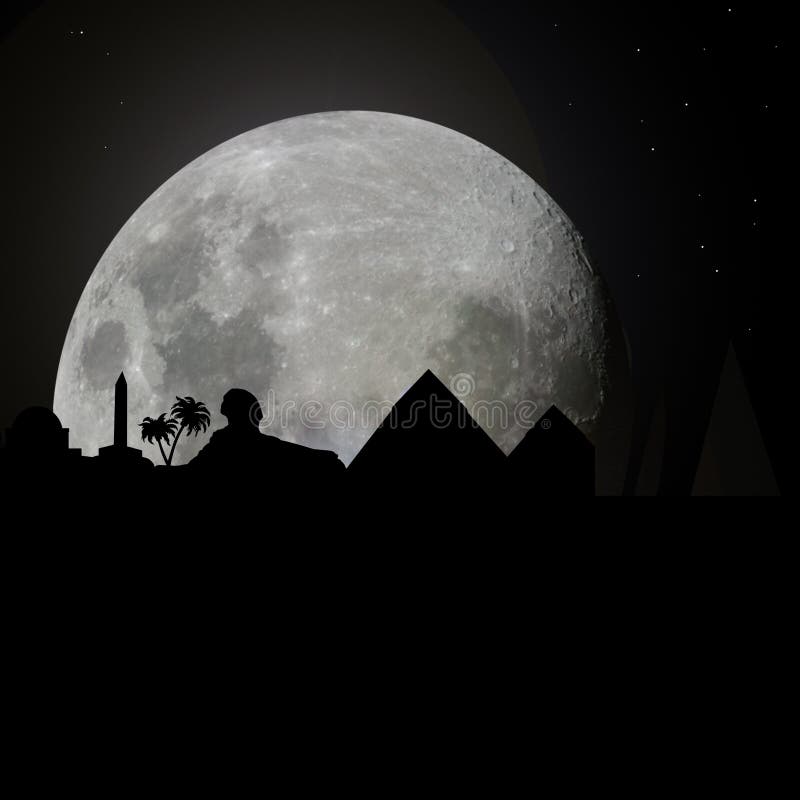 Egypt Skyline by Night with Moon Stock Illustration - Illustration of ...