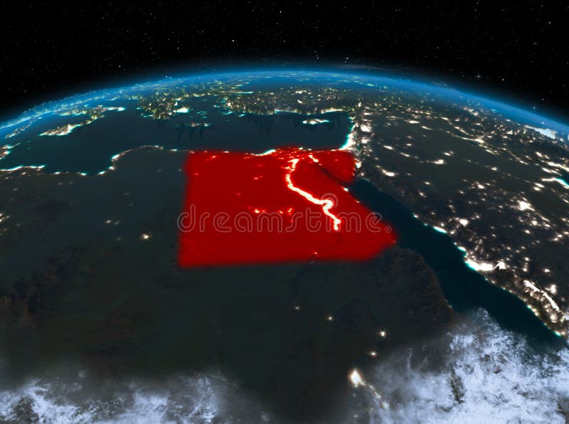 Egypt from space at night stock illustration. Illustration of political ...