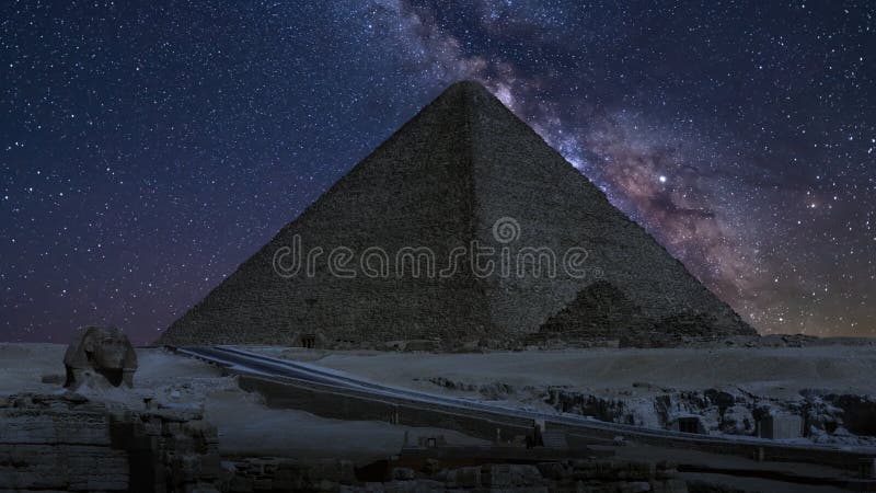 Egypt Sphinx Pyramid of Khufu and Milky Way Galaxy in the Night Sky ...
