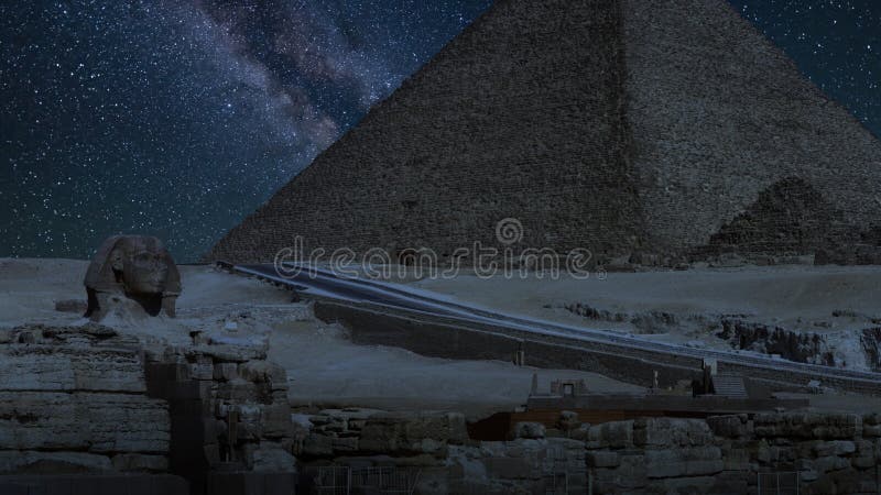 Egypt Sphinx Pyramid of Khufu Night Starry Sky Stock Photo - Image of ...