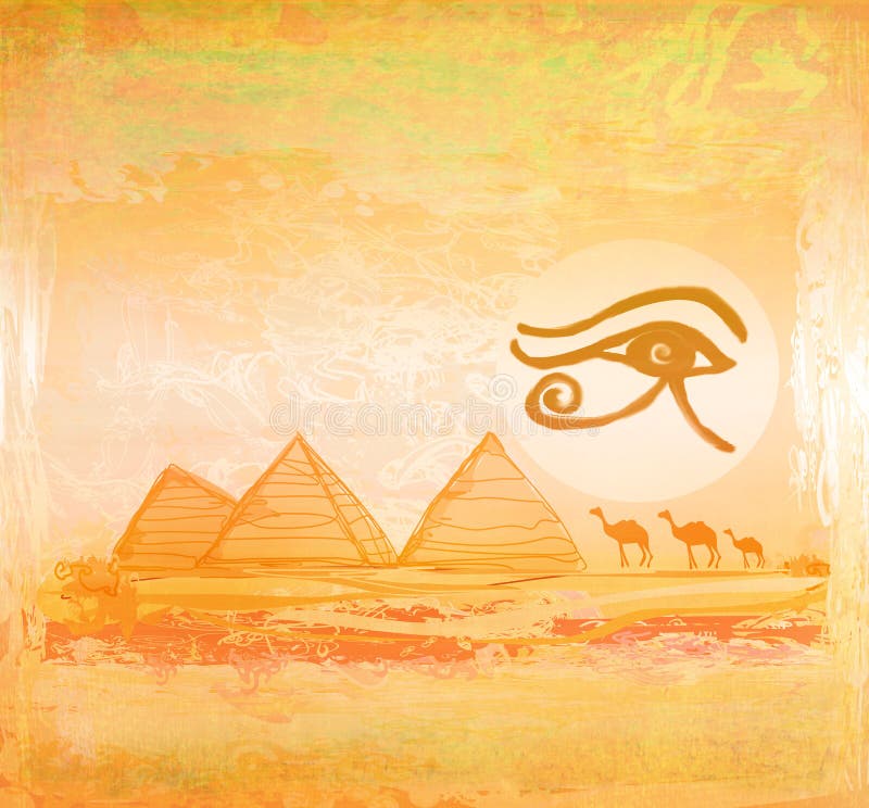 Egypt symbols and Pyramids stock illustration. Illustration of desert ...