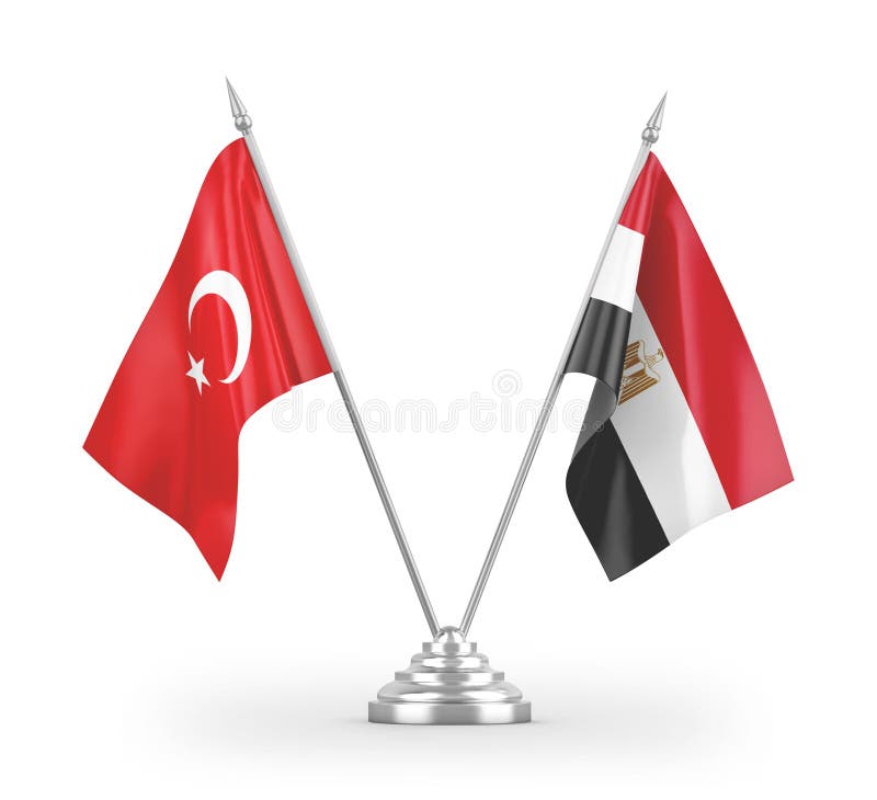 Turkey and Egypt Two Flags on Flagpoles and Blue Cloudy Sky Stock Image ...