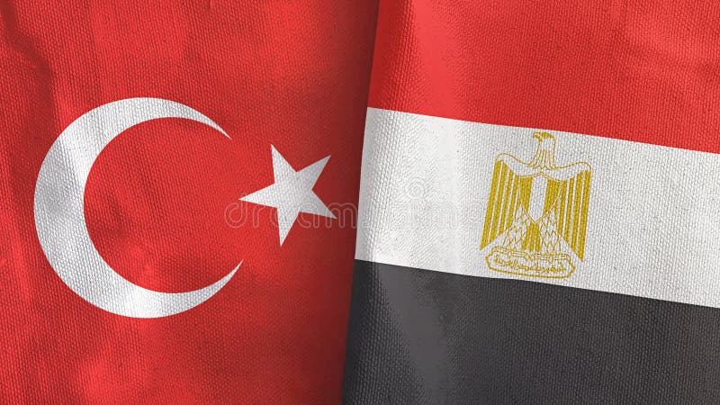 Turkey and Egypt Two Flags on Flagpoles and Blue Cloudy Sky Stock Image ...