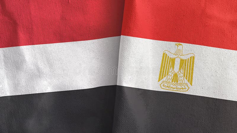Egypt and Yemen Two Flags Textile Cloth 3D Rendering Stock Illustration ...