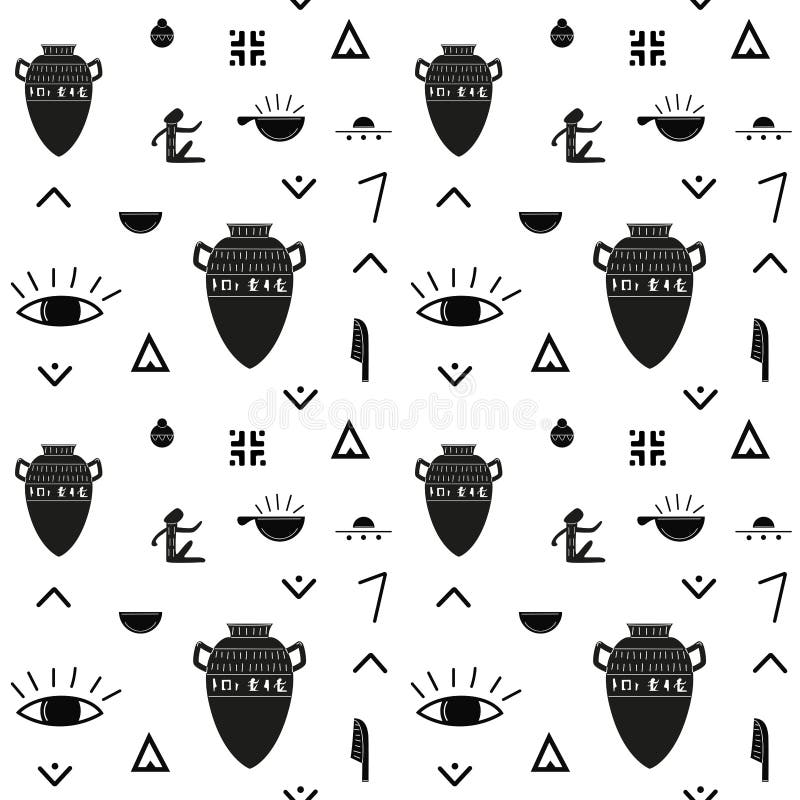 Egyptian Animals. Seamless Vector Black and White Pattern Stock ...