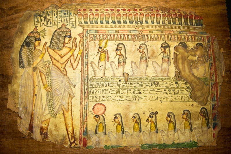 Egyptian art on papyrus stock image. Image of manuscript - 39687041