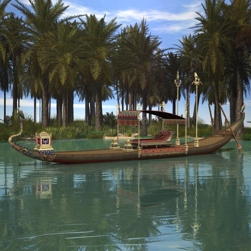 Egyptian Sacred Barge with Throne - 3D Render Stock Illustration ...