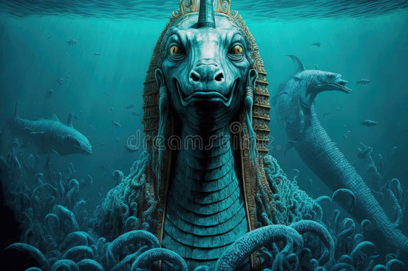 An Egyptian Deitys Statue is Underwater Stock Illustration ...